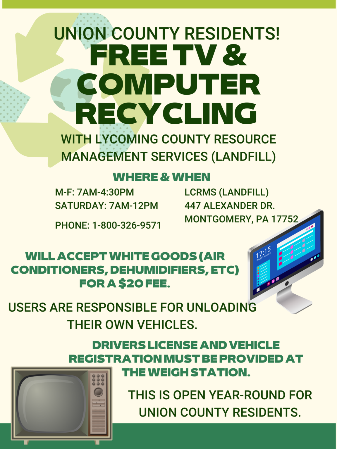 Electronics Recycling Update – Union County, Pennsylvania