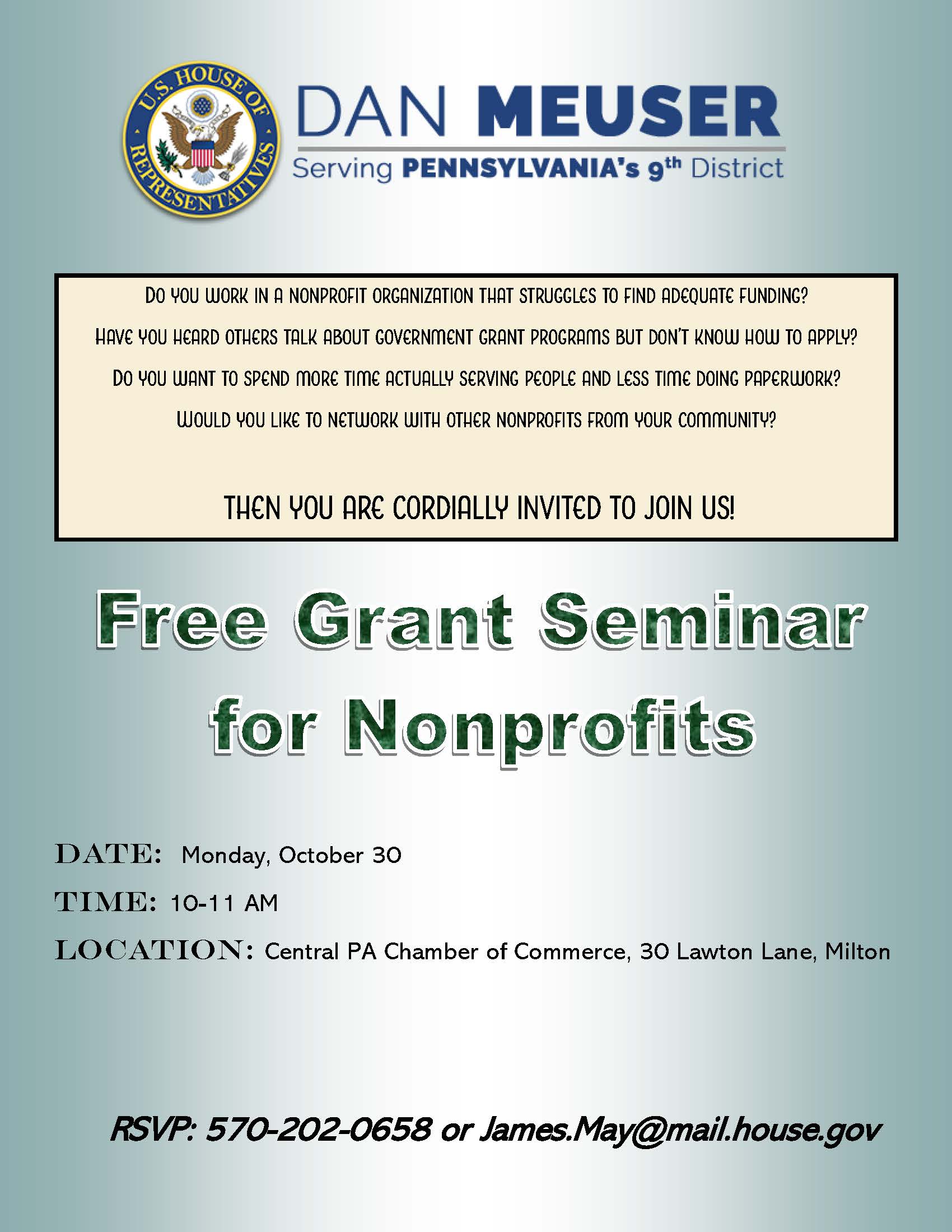 Free Grant Seminar for Nonprofits – Union County, Pennsylvania